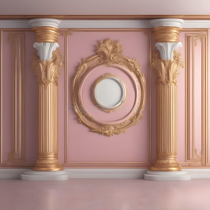 Decorations Interior Wall Render Luxury Column Gold and Pink Ai ...