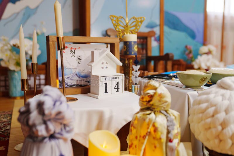 Decorations for the Korean First Birthday Party. Stock Photo - Image of ...