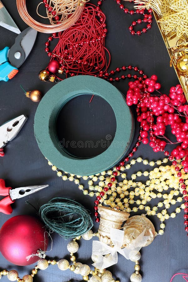Decorations for Making Christmas Wreath Stock Photo - Image of hobby ...