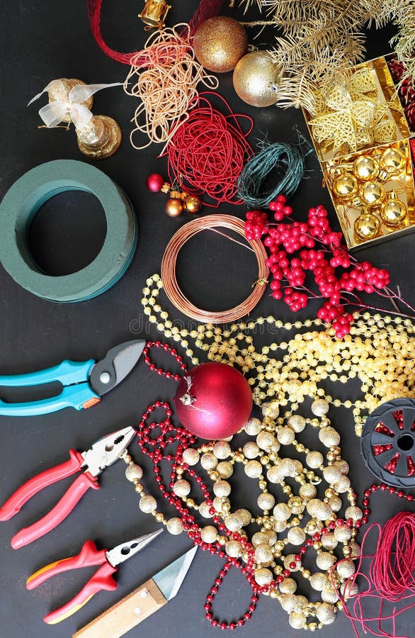 Decorations for Making Christmas Wreath Stock Photo - Image of circle ...