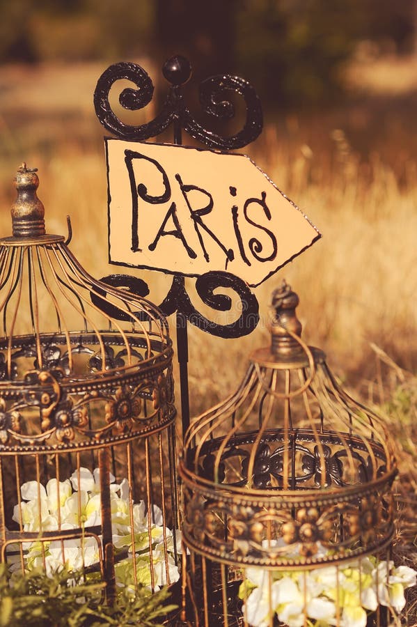 Decorations with Paris Sign Outdoors Stock Photo - Image of trendy ...