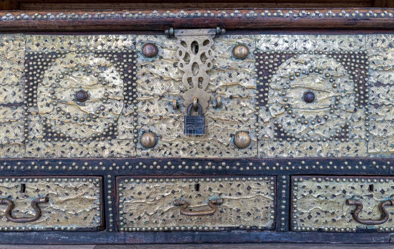 Decorative Abstract Designs on an Antique Metal Chest Stock Image ...