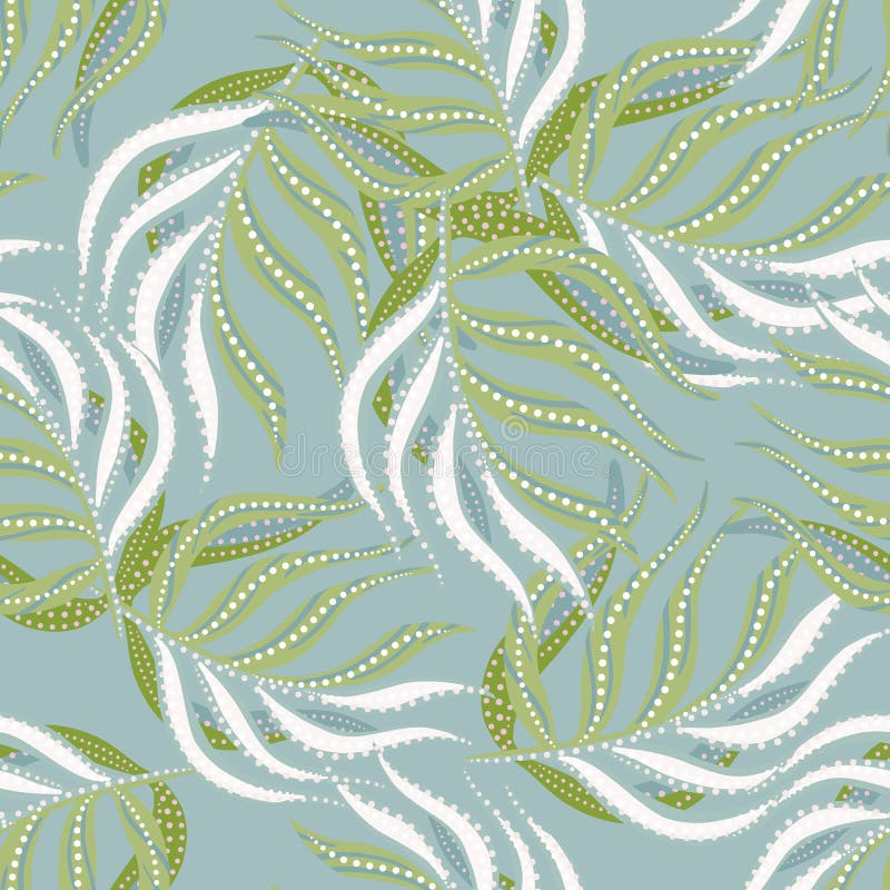 Decorative Abstract Seamless Pattern with Random Leaf Palm Shapes. Blue ...