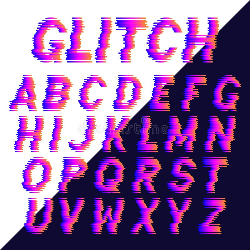Decorative Alphabet Letters with Electronic Glitch Effect Stock Vector ...