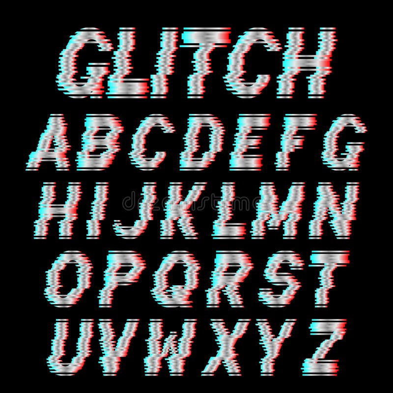 Decorative Alphabet Letters with Electronic Glitch Effect Stock Vector ...