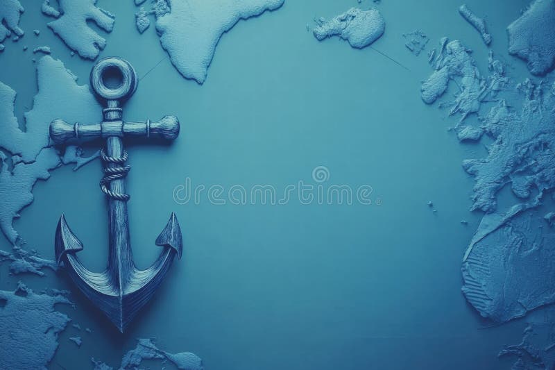 Nautical Anchor Resting on a Textured Map with Space for Additional ...