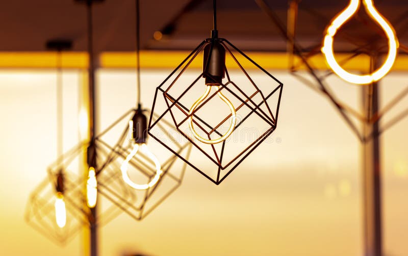 Decorative Antique Edison Style Filament Light Bulbs Hanging from ...