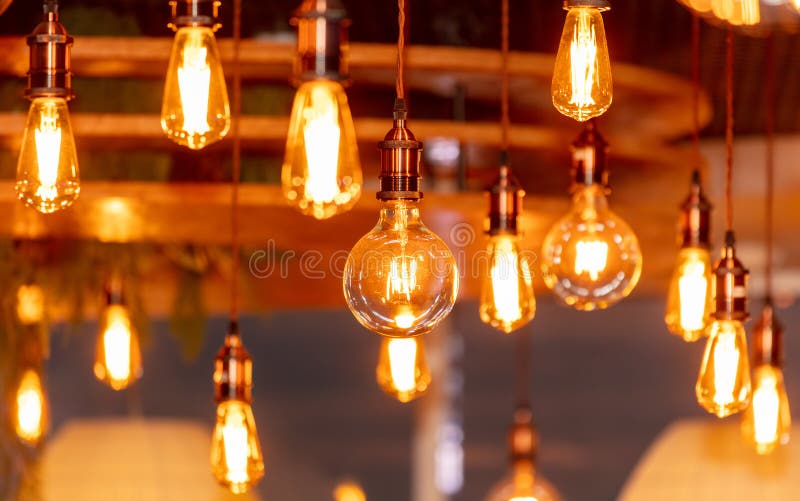 Decorative Antique Edison Style Filament Light Bulbs Hanging from ...