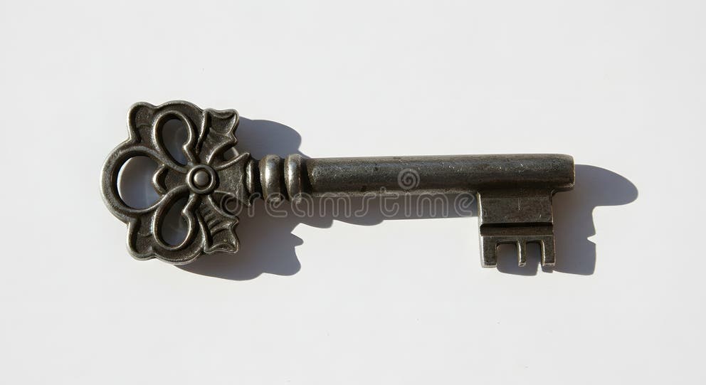 Antique Skeleton Key Isolated on White Background Casts Shadow Stock ...