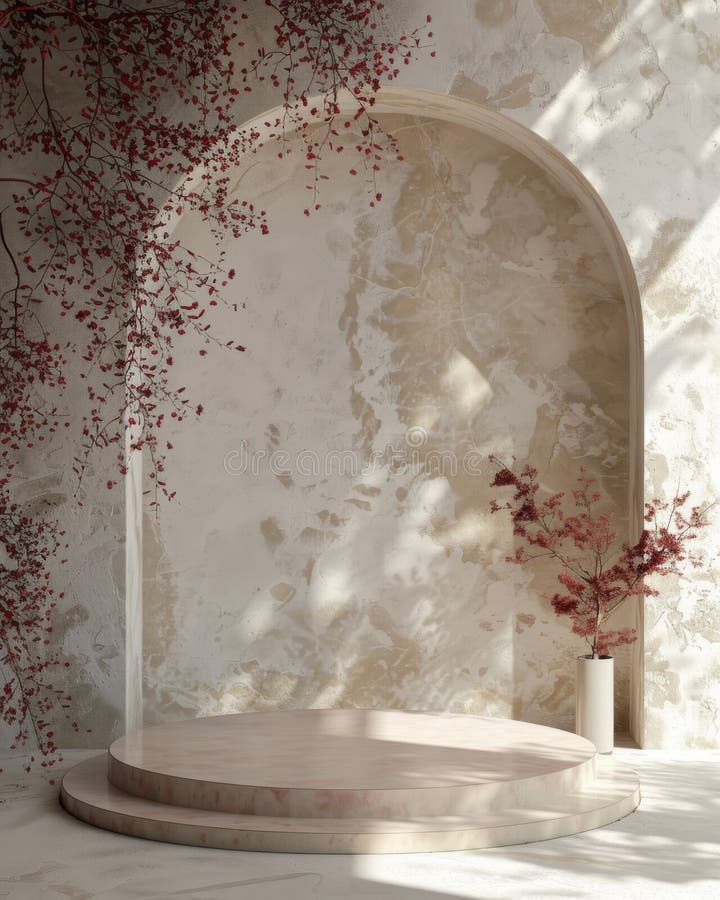 Decorative Arch and Branches with Red Leaves on Light Background Stock ...