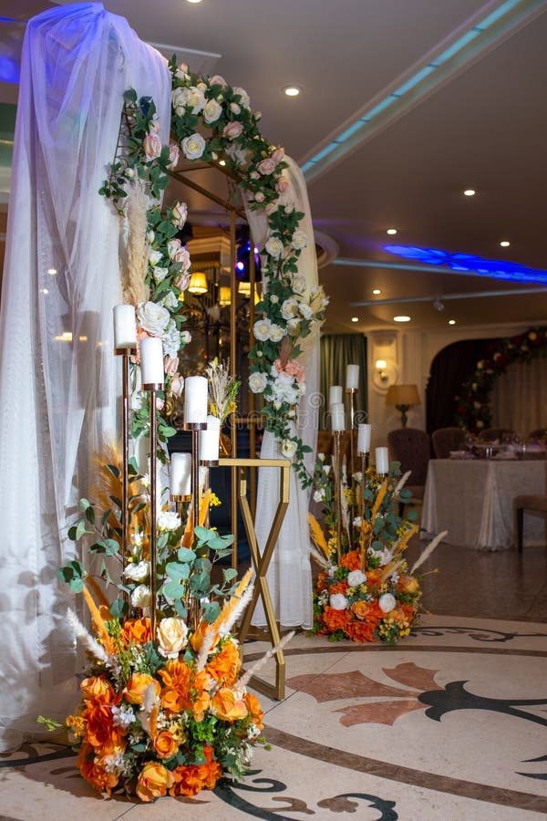 Decorative Arch with Flowers for a Wedding Ceremony in a Restaurant ...