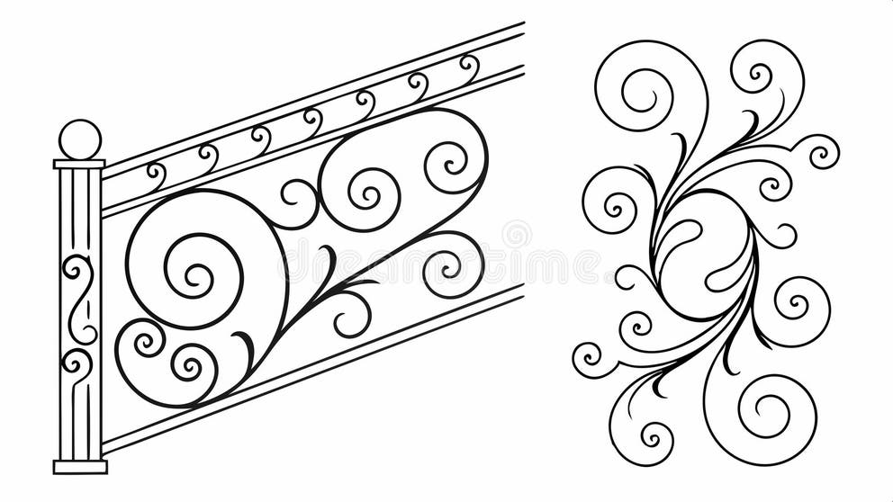 Decorative Architectural Elements Ornate Metalwork Rail Post Vector ...
