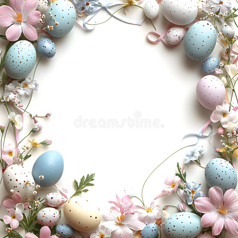 Colorful Easter Frame with Flowers and Pastel Eggs for Spring ...