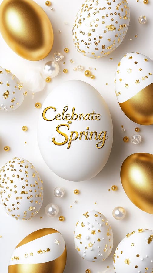 Decorative Arrangement Features Gold and White Easter Eggs, Celebrating ...