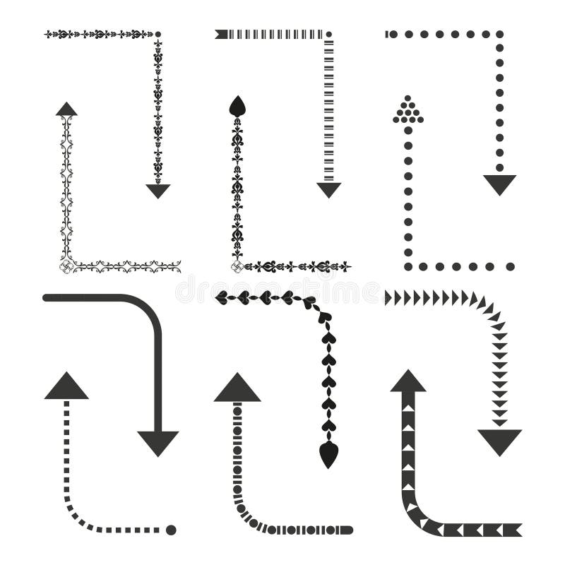 Decorative Arrow Set. Nine Vector Designs. Black and White. Ornate and ...