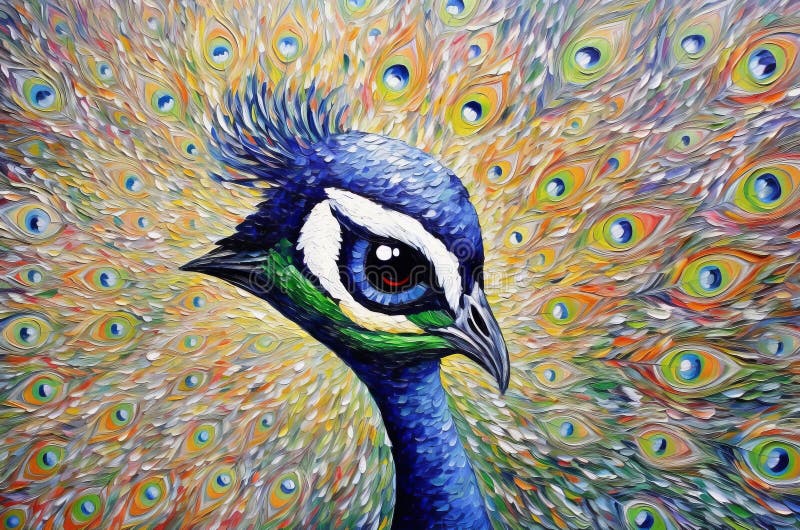 Decorative Art Head of Peacock on Plumage Background Stock Illustration ...