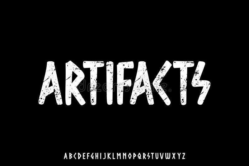 Decorative Artifacts Alphabet Display Font Vector with Grunge Textured ...