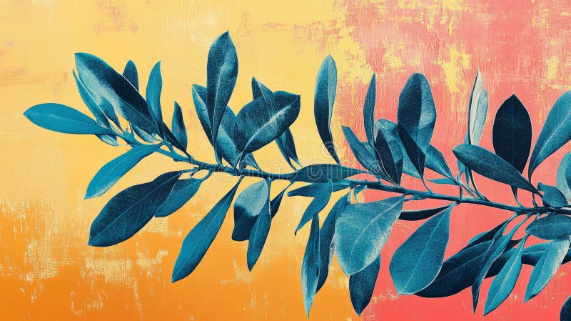 Decorative Arts with Olive Branch in Risograph, Riso Pop Art Slyle, Graphics Stock Illustration ...