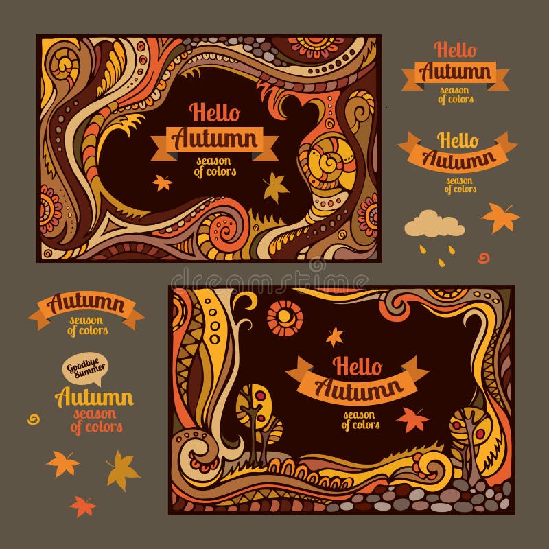 Decorative Autumn Cartoon Cards Design Stock Vector - Illustration of ...