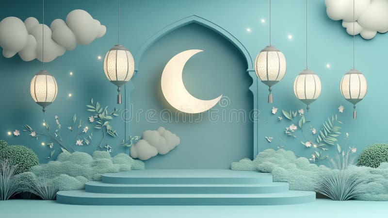 Decorative Backdrop Representing Ramadan with Crescent Moon and ...