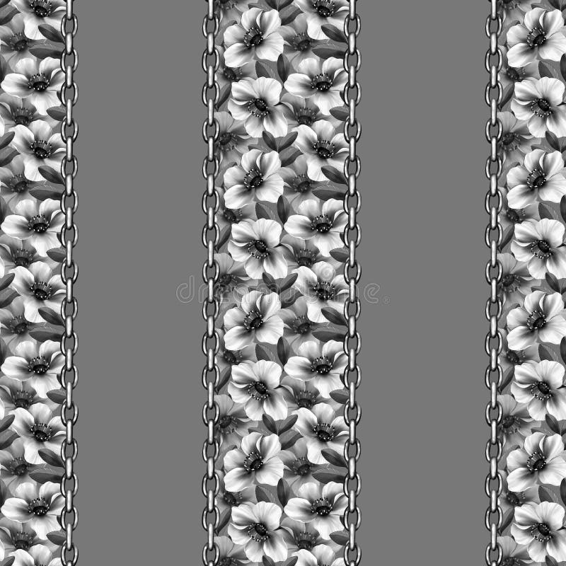 Decorative Background with Chain and Floral Pattern. Balck and White ...