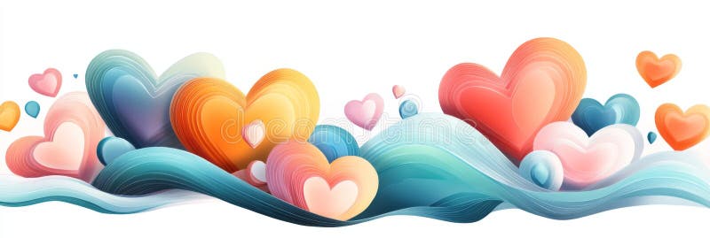 Valentines Day Banner Featuring Colorful Hearts and Waves, Symbolizing ...