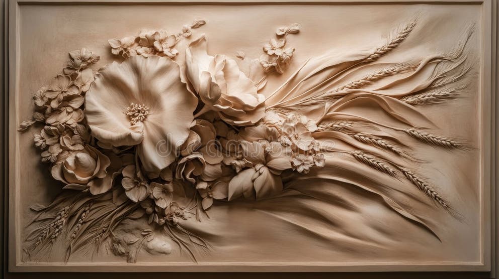 A Decorative Bas-relief Featuring a Floral Design on a Cracked Wall ...