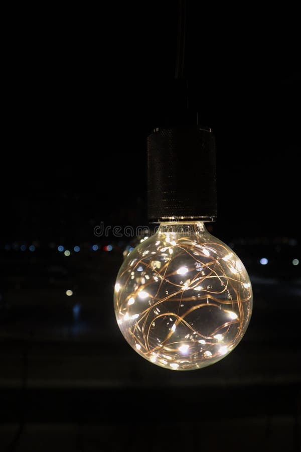 Decorative Beautiful Light Bulb in the Dark Night Close Up Background ...