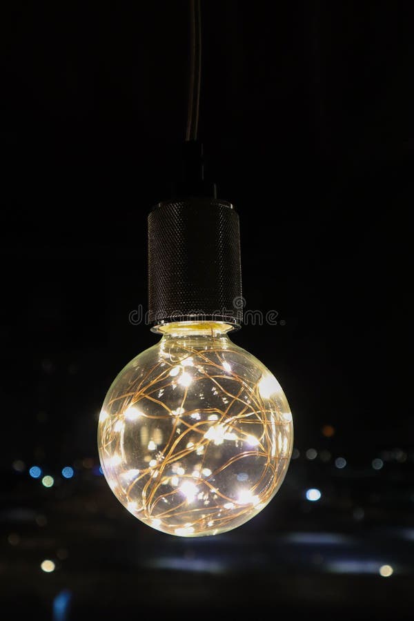 Decorative Beautiful Light Bulb in the Dark Night Close Up Background ...