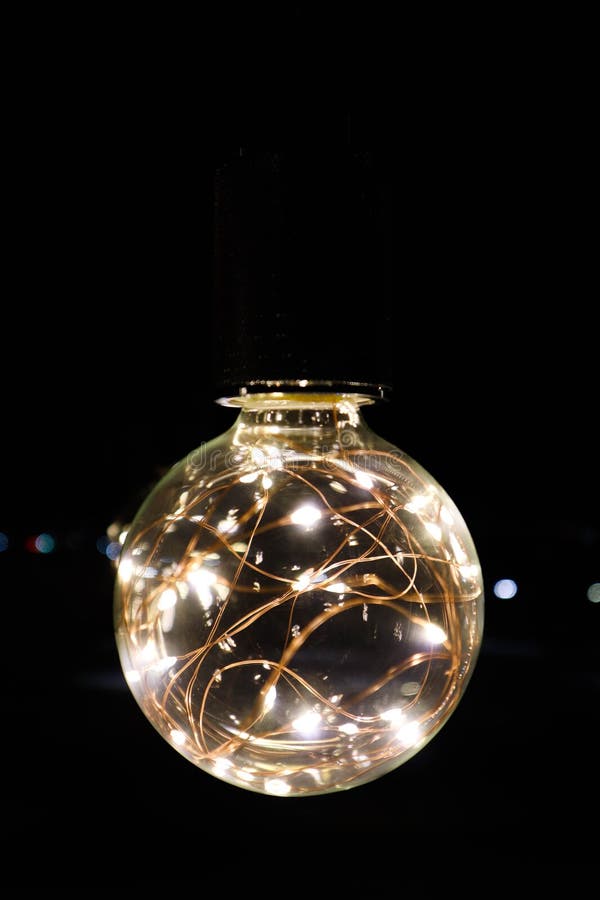 Decorative Beautiful Light Bulb in the Dark Night Close Up Background ...
