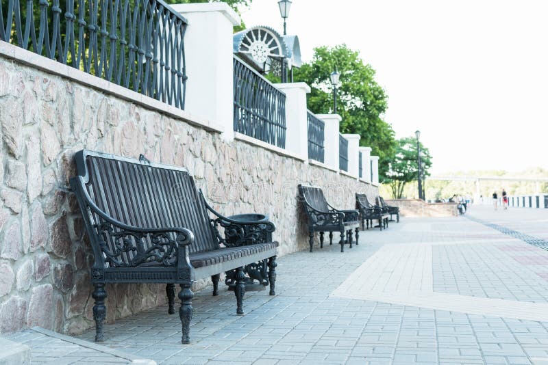 Decorative Benches on the Embankment Stock Image - Image of nature ...