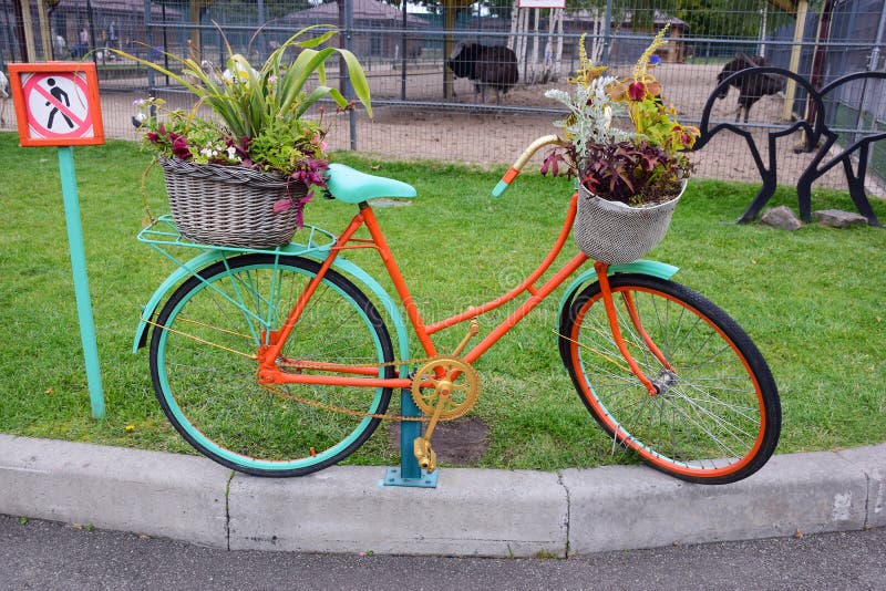 A Decorative Bike on Which Flower Pots with Plants are Installed ...