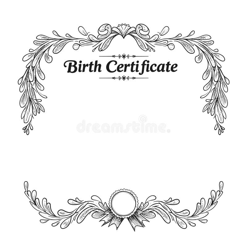 Decorative Birth Certificate Template with Elegant Floral Design Stock ...