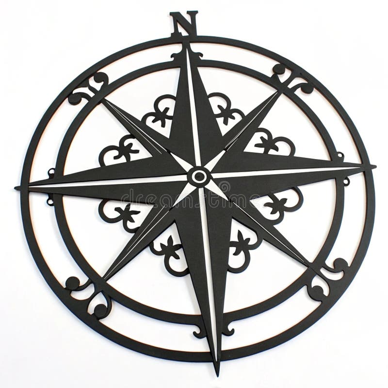Decorative Black Compass Rose Design Isolated on White Background Stock ...