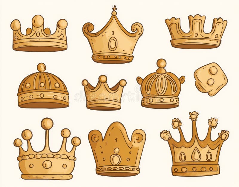 Decorative Black Crown Elements Isolated on White. Set of Sketchy ...