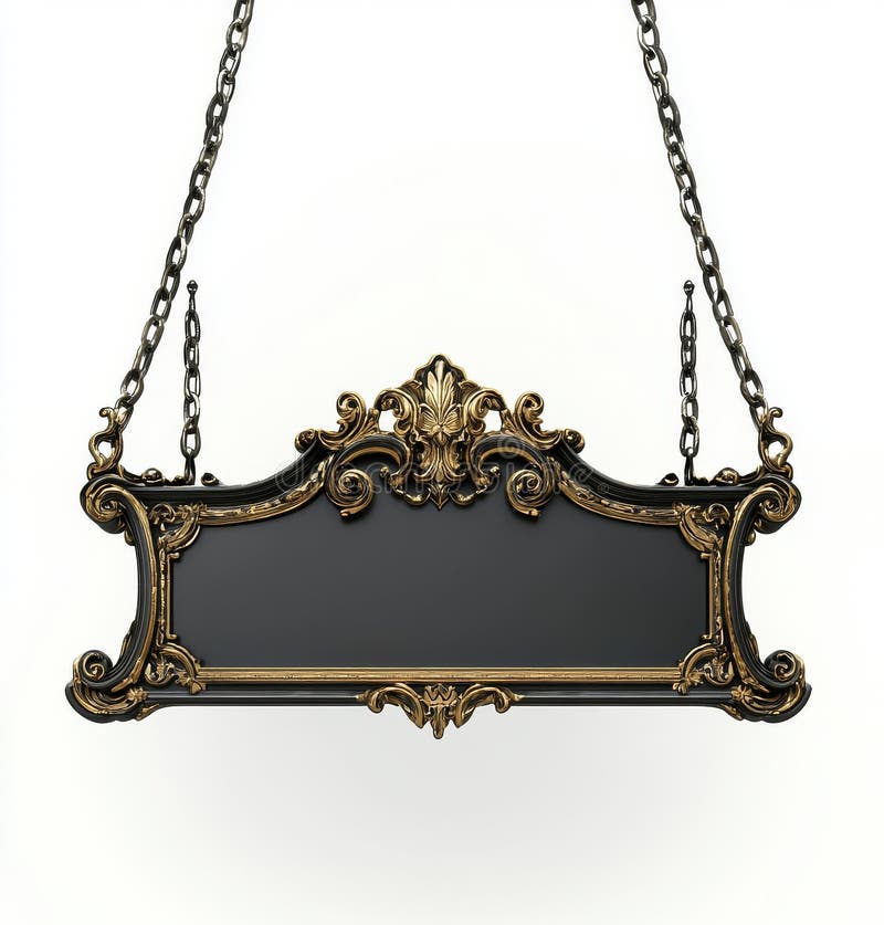 A Decorative Black and Gold Sign Featuring an Empty Space for Text or ...