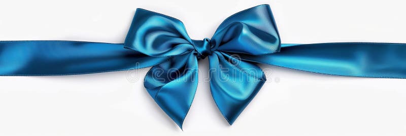 Decorative Blue Bow with Long Blue Ribbon on a White Background Ai ...