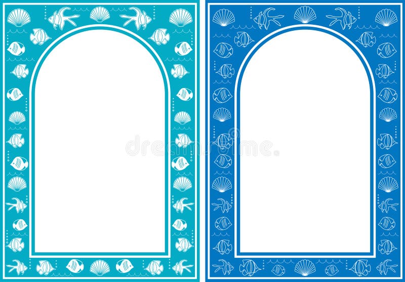Decorative Blue Frames with White Center - Vector Arches with Fishes ...