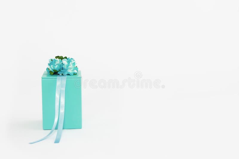 Decorative Blue Gift Box with Flower and Ribbon Designs Stock Photo ...