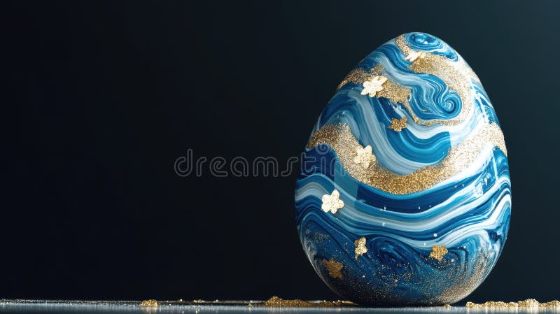 A Decorative Blue and Gold Egg Features a Star Design, Perfect for ...