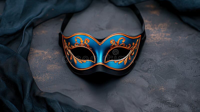 Decorative Blue and Gold Masquerade Mask on a Dark Background Stock ...