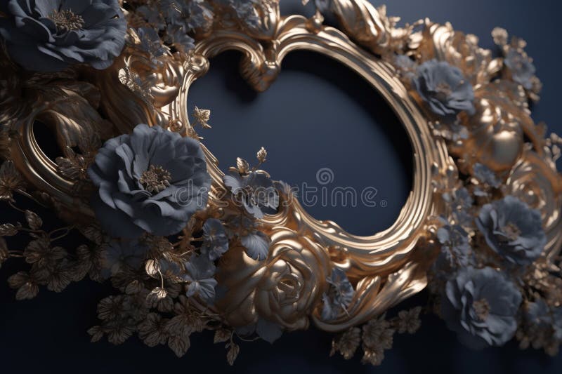 Decorative Blue and Golden Bloom Flowers and Mirror Frame in Rococo ...
