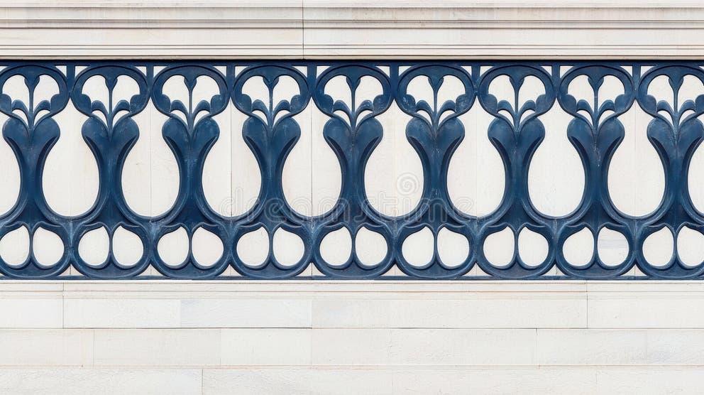 A Decorative Blue Metal Railing on a White Wall. Stock Image - Image of ...