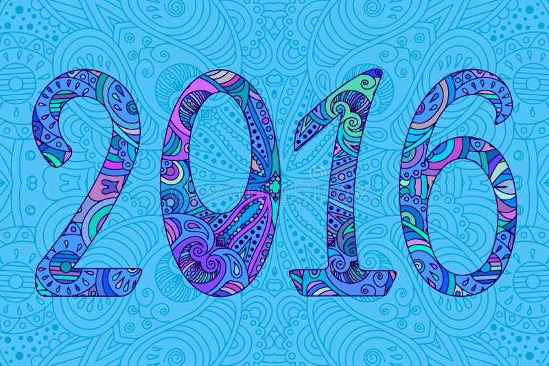 Decorative Blue New Year Numbers 2016 with Ornament. Stock Vector ...