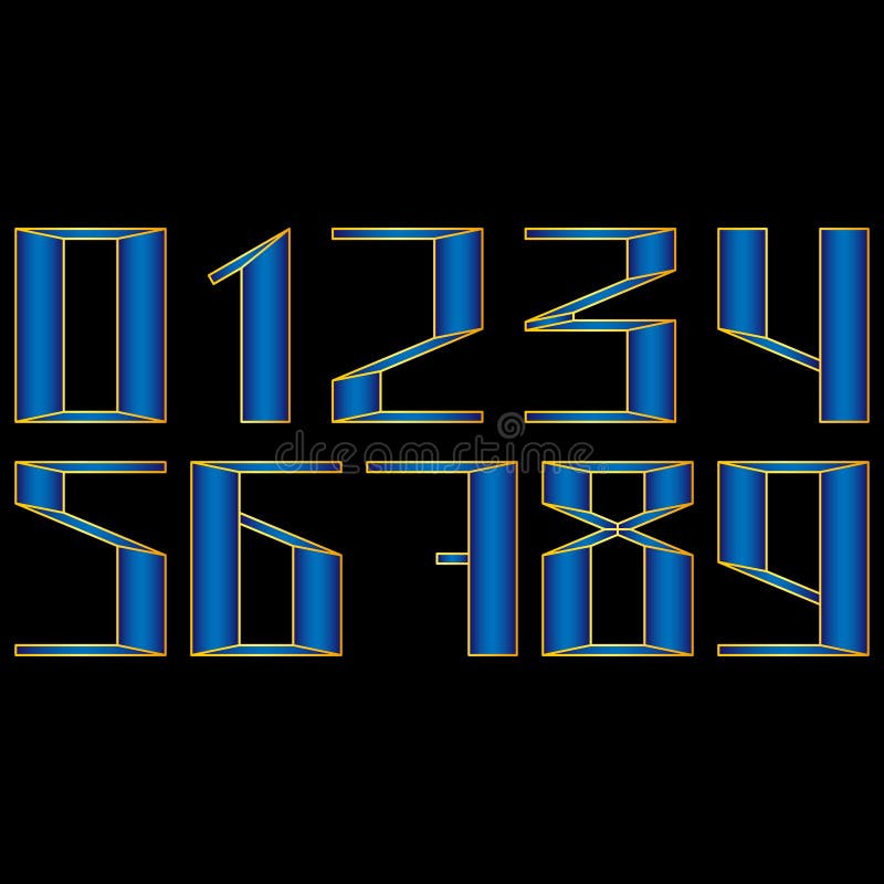 Decorative Blue Numbers On Black Background.Art Font. Stock Vector ...