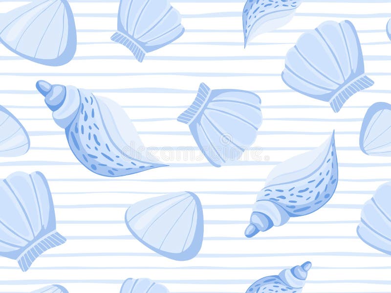 Decorative Blue Seashells Stripe Seamless Pattern Stock Illustration ...