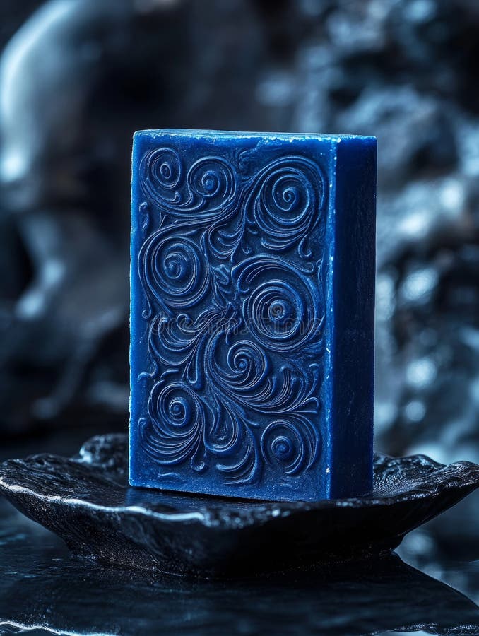 Decorative Blue Soap Bar with Intricate Embossed Design. Stock Photo ...