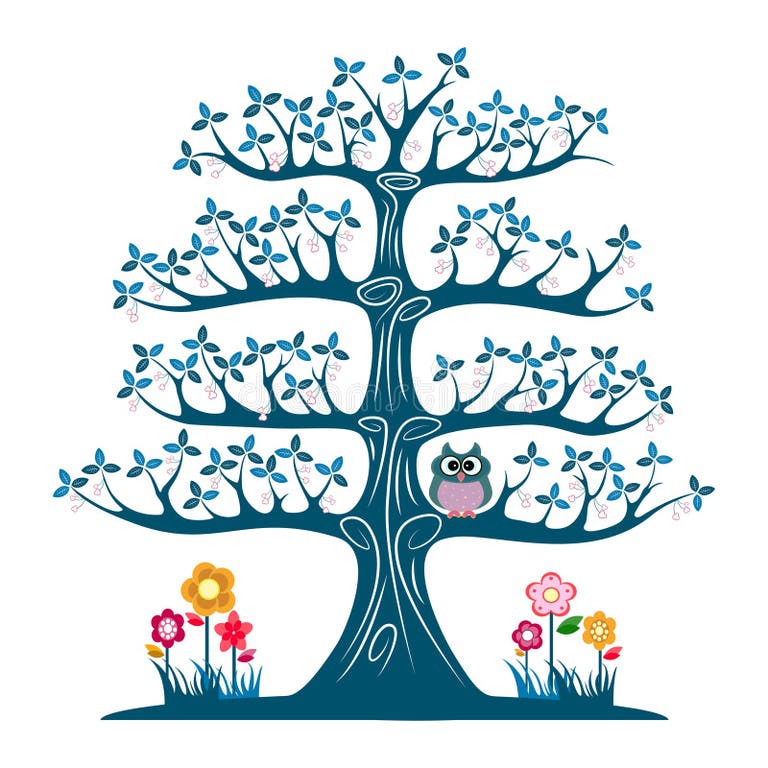 Decorative Blue Tree Silhouette Stock Vector - Illustration of grass ...