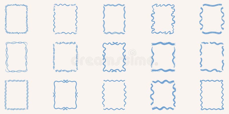 Decorative Blue Wavy Frame Set. Creative Border Design Collection Stock ...