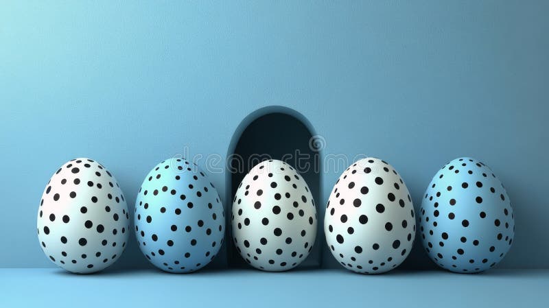 Decorative Blue and White Spotted Eggs Arranged in a Row Against a ...